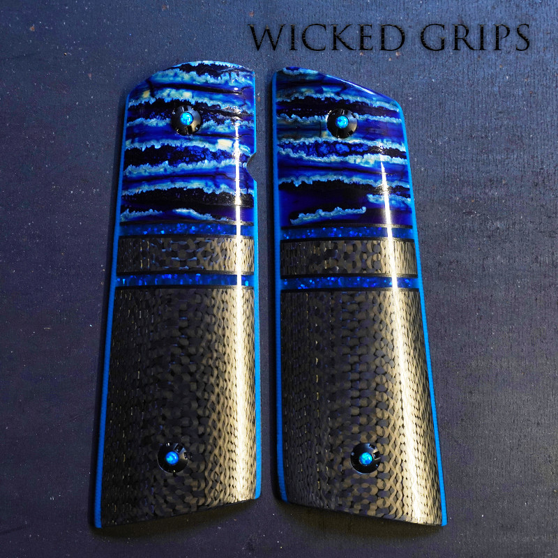 CUSTOM 1911 GRIPS BLUE MAMMOTH TOOTH AND OPAL