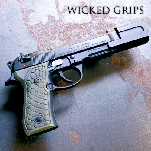 BERETTA 92FS PISTOL GRIPS DISTRESSED OD GREEN CERAKOTE HEXWAVE
