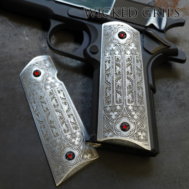 CUSTOM 1911 PISTOL GRIPS DEEP ENGRAVED GOTHIC SCROLL