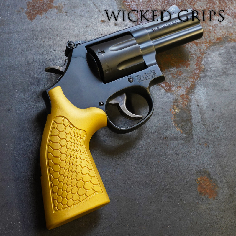 CUSTOM S&W K L X FRAME GOLD PVD HEXWAVE GRIPS