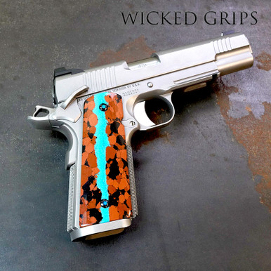 CUSTOM 1911 PISTOL GRIPS TURQUOISE VEIN MATRIX