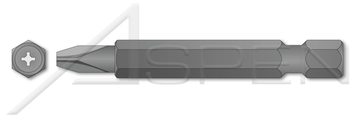 Power Bits #2 X 6", A/F=1/4" Steel 1/4" Hex Shank Cruciform Recess ...