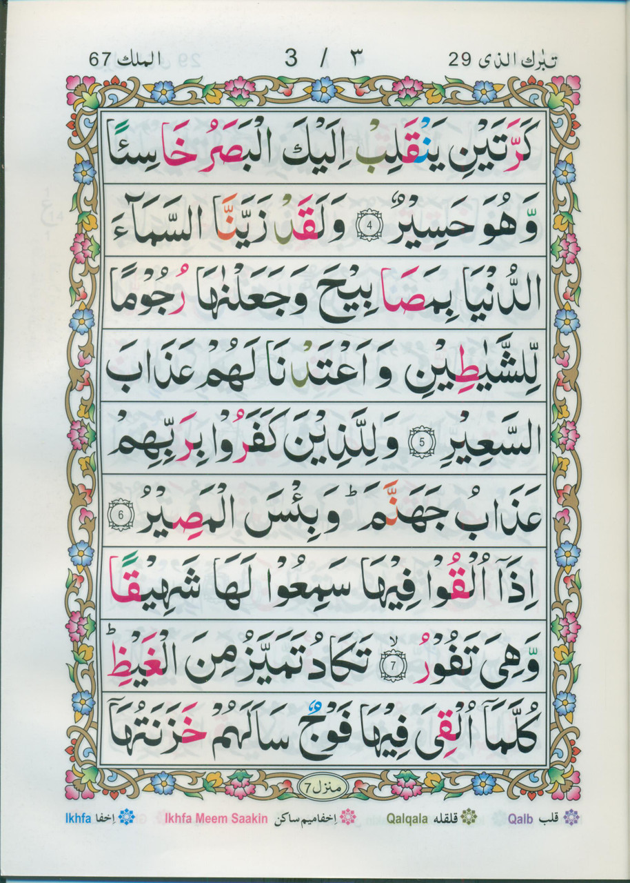Juz Tabarak (29th Para) 9 Lines Big Fonts (Color Coded Tajweed Rules)
