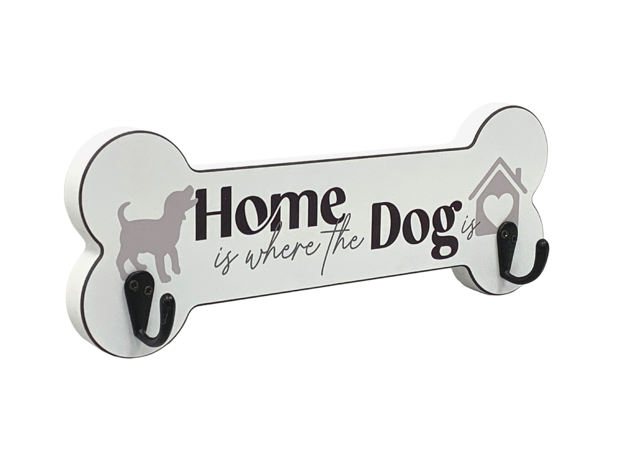 Wooden Dog Bone Lead Holder - Home Is - Dogs Gift
