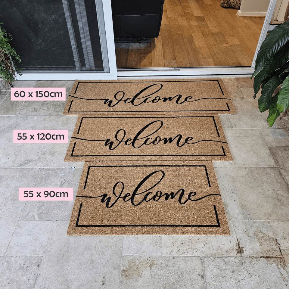 Welcome Script Coir Door Mat 15mm 55 x 90cm | Doormat