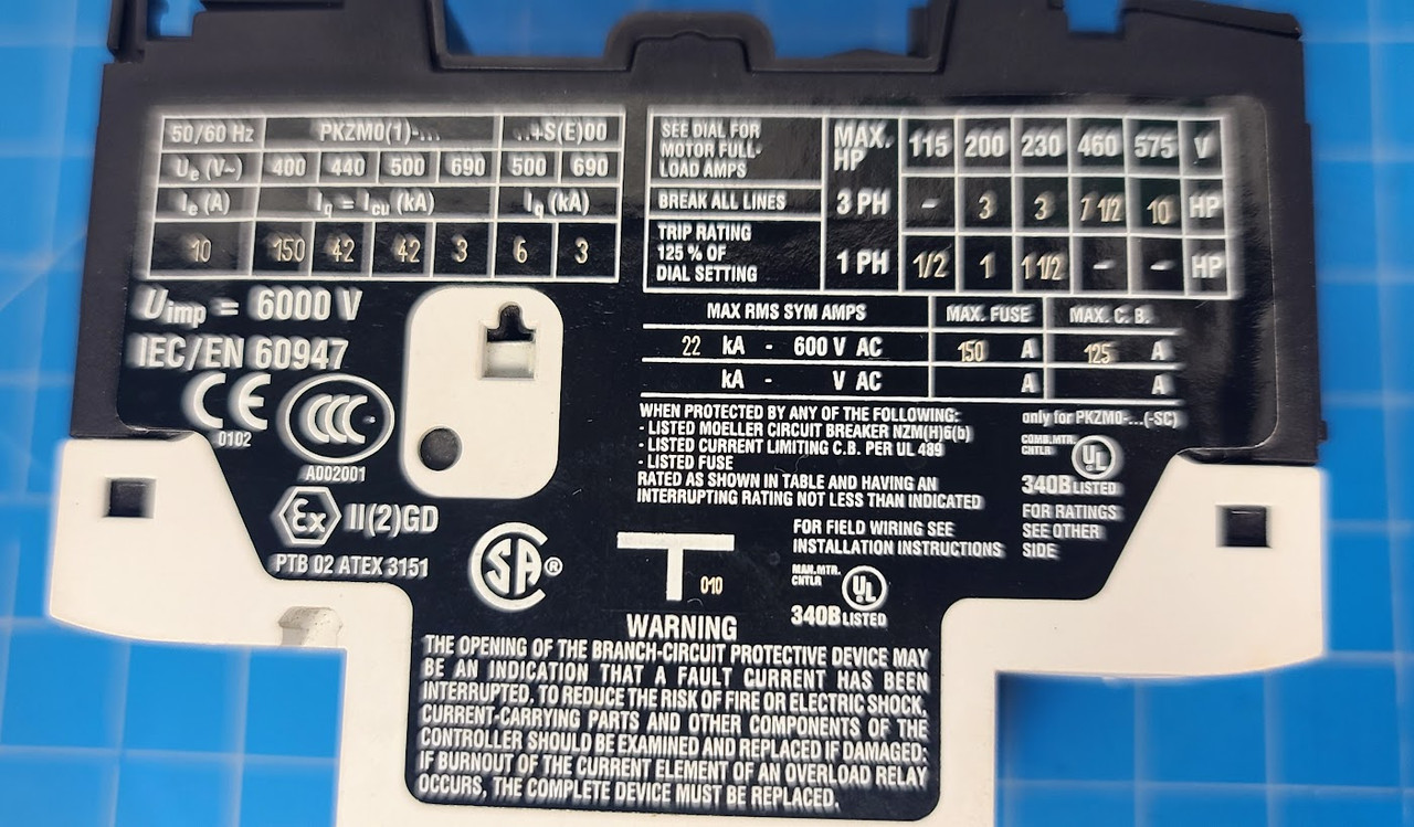 Eaton Moeller Thermal Magnetic 6.3 - 10 Amp Circuit Breaker PKZM0-10
