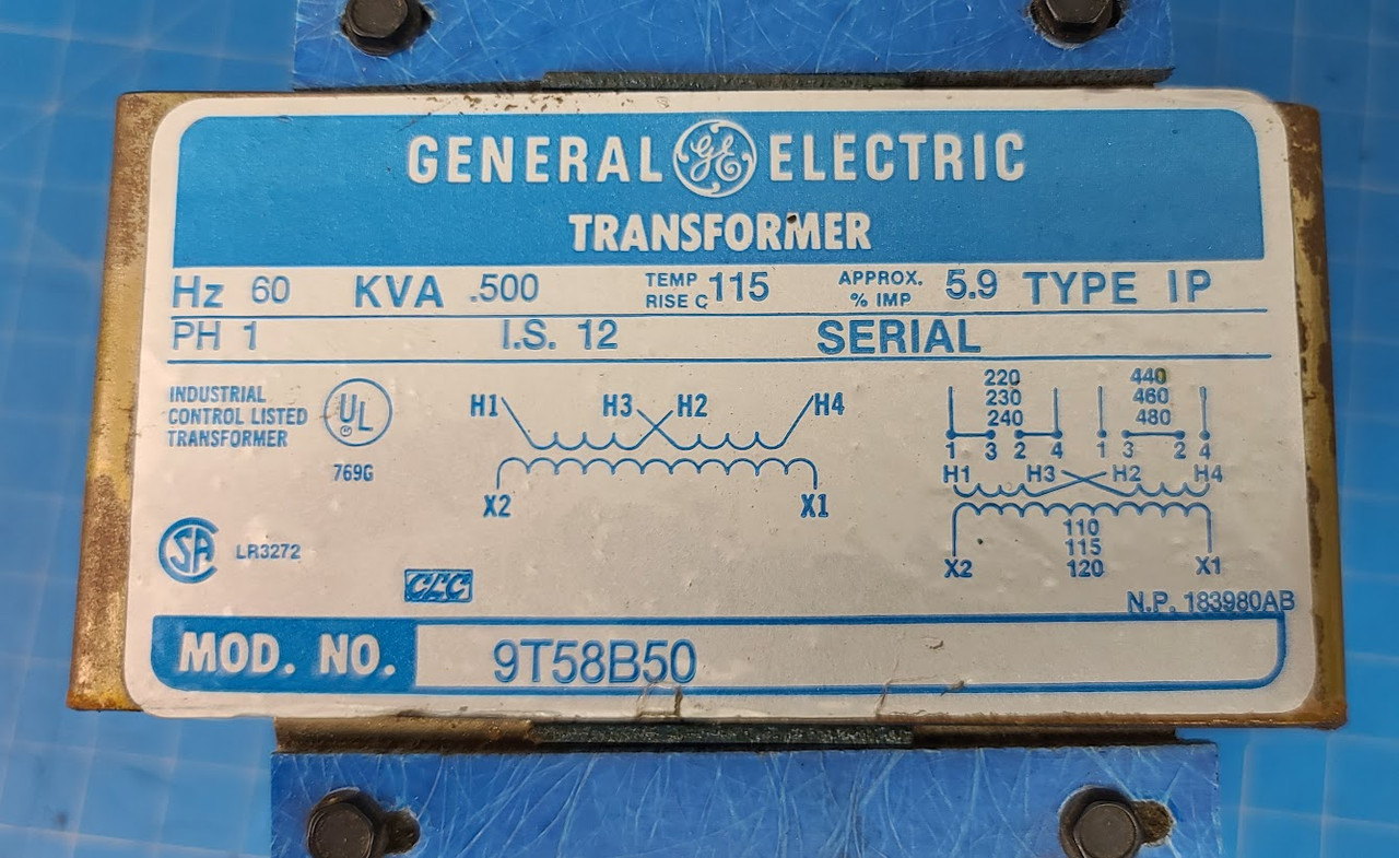 GE 500 VA Prim. 220-240 / 440-480 x Second. 110-120VAC Transformer 9T58B50