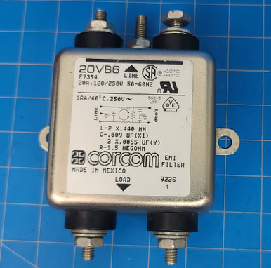 Corcom 250/120V 20 Amp Noise Line Filter 20VB6