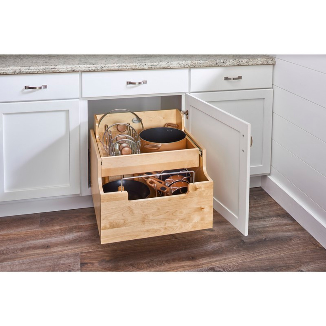 Rev A Shelf 4CW2 24SC 1 20.5 Two Tier Wood Cookware Organizer