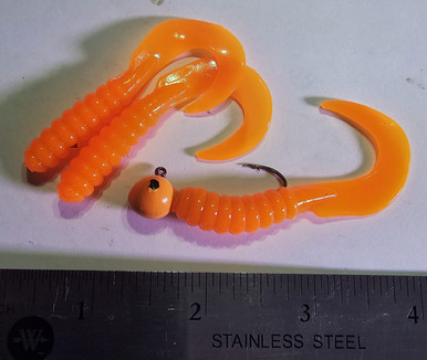 Round Jig 1/4 oz with Orange Head and 3-3" Orange Grub Tails
