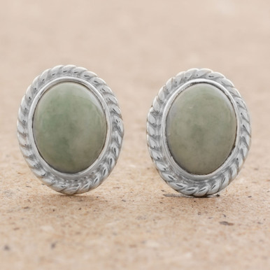 Light Green Jade Oval Stud Earrings from Guatemala 'Oval Lassos ...