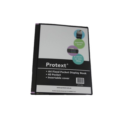 A4 40PKT FIXED POCKET DISPLAY BOOK, INSERT COVER AND SPINE - BLACK ...