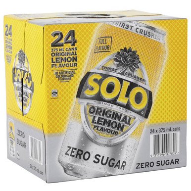 Solo Zero Sugar Original Lemon Soft Drink Cans Multipack 375ml 24 Pack ...
