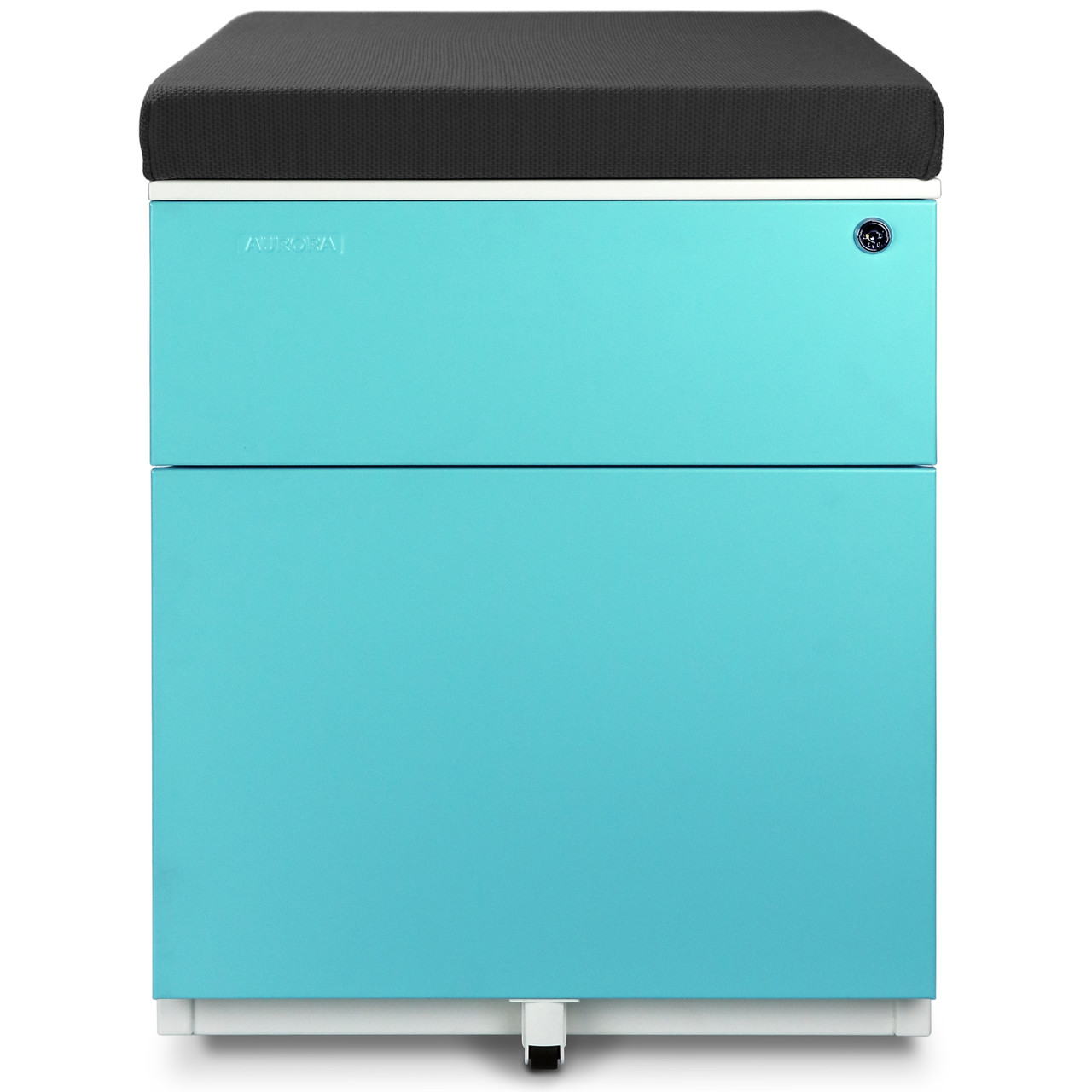 Aurora FC-S102BL Modern Soho Design 2-Drawer Metal Mobile File Cabinet with Seat Cushion, Aqua ...
