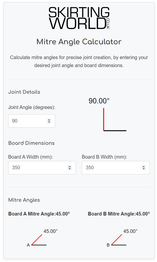 Mitre Angle Calculator | Calculate Miter Angles | Visualiser - Skirting World