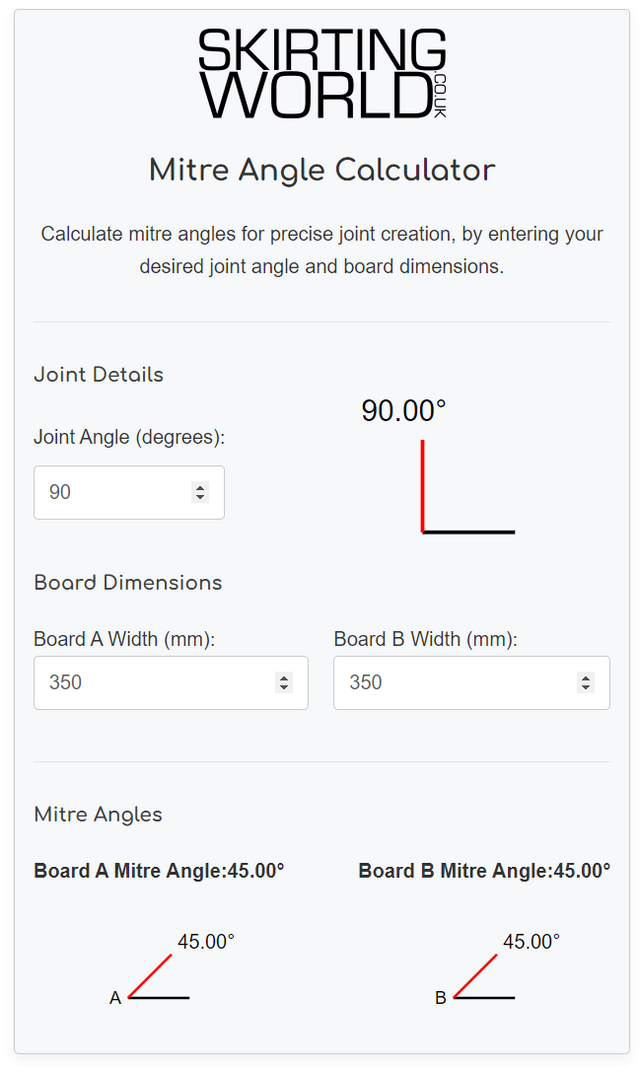 Mitre Angle Calculator | Calculate Miter Angles | Visualiser - Skirting ...