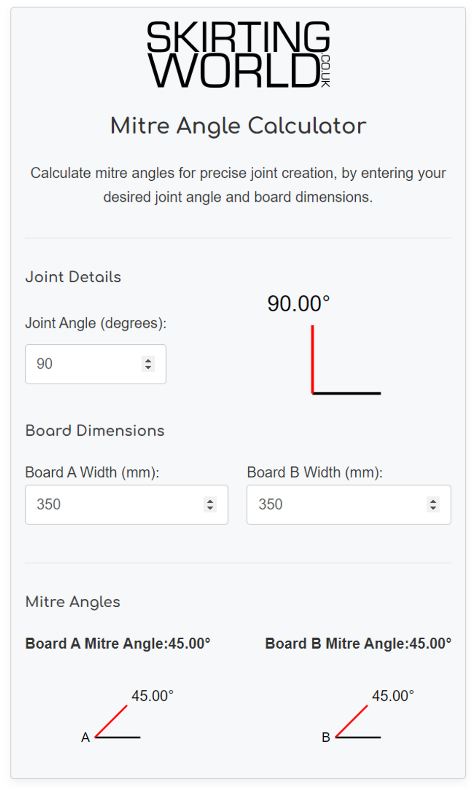 Mitre Angle Calculator | Calculate Miter Angles | Visualiser - Skirting ...
