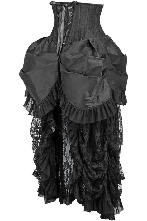 Steel Boned Black Lace Victorian Bustle Corset Skirt - Goodgoth.com