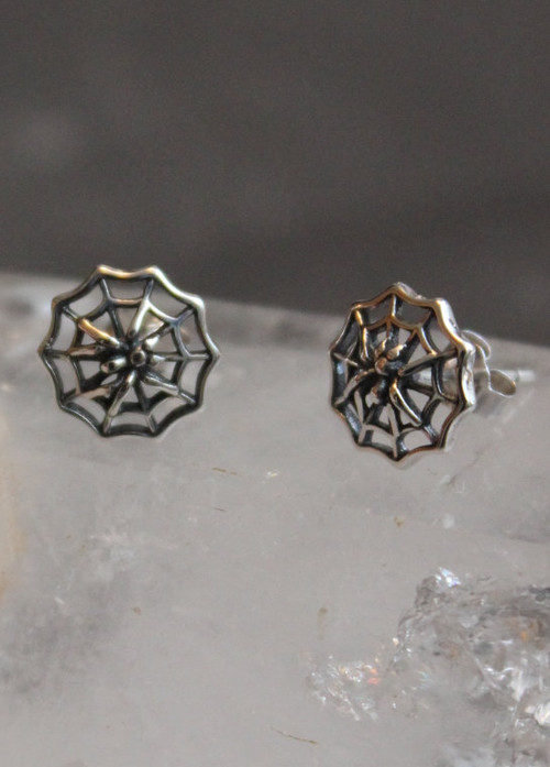 Sterling Spiderweb Stud Earrings - Goodgoth.com
