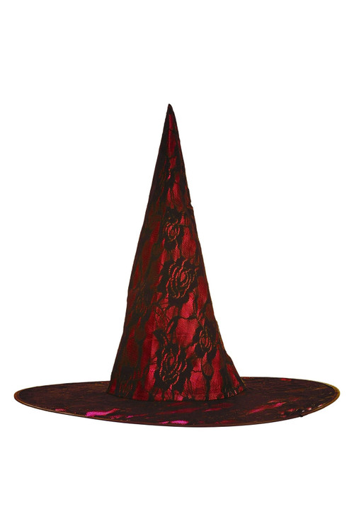 Red satin and lace Witch Hat - Goodgoth.com