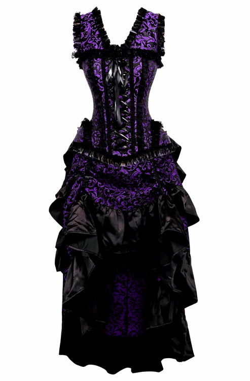 Purple Brocade 2 Piece Dress Set - Goodgoth.com