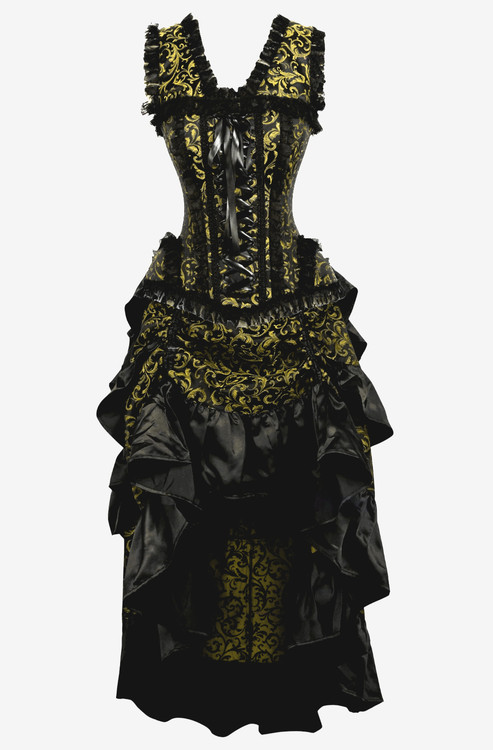 Gold Brocade 2 Piece Dress Set - Goodgoth.com