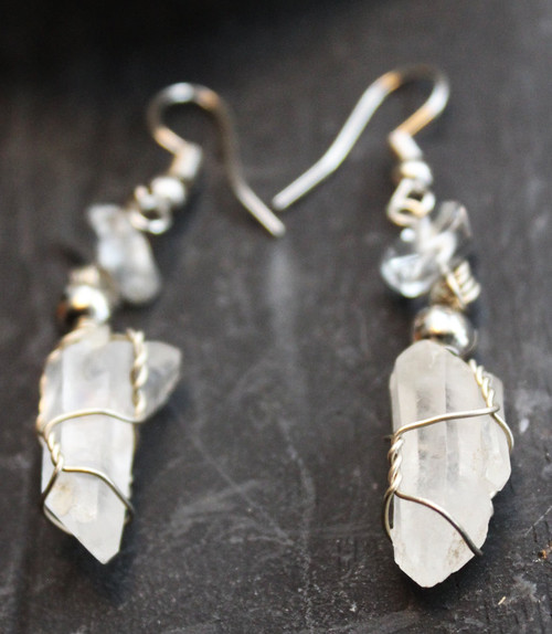 Wire Wrap Genuine Clear Quartz Earrings - Goodgoth.com