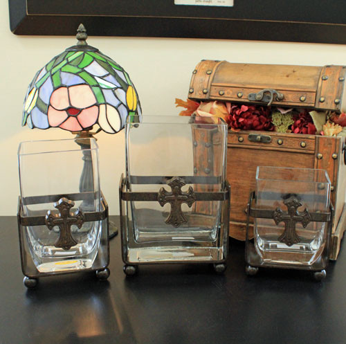 Wrought Iron Rectangular Vase with Cross | Christian Gifts Place