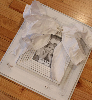 Large White Fru Fru Frame with White Bow and Rhinestone Cross ...