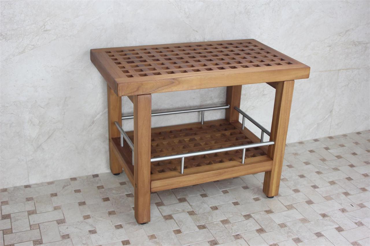 24" Wide Grate™ Teak & Stainless Side Table with Shelf