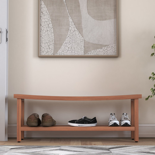 Patented 48" Sumba Teak Entryway Bench with Shelf - Aqua Teak