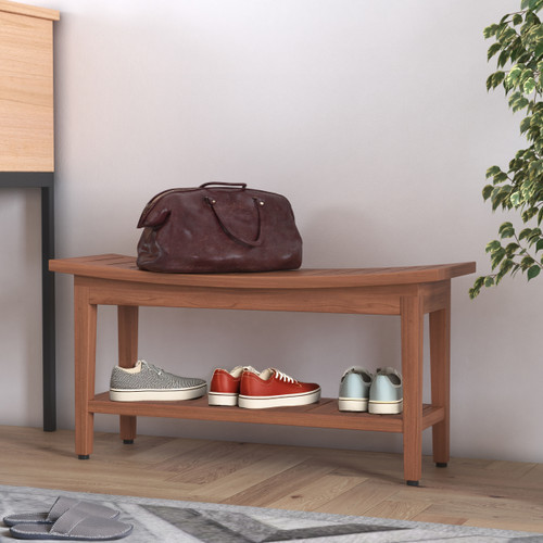Patented 36" Maluku Teak Entryway Bench with Shelf - 36 Inch - Aqua Teak