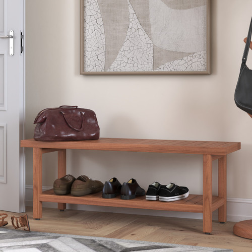 48" Spa Teak Entryway Bench with Shelf - Aqua Teak
