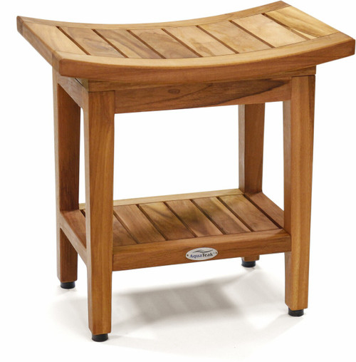 18 Maluku Teak Shower Bench with Shelf Chic Functional Teak I AquaTeak