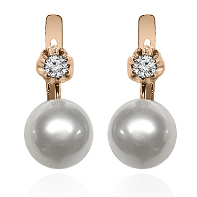 14k Rose Gold Genuine Diamond and Pearl Russian Style Earrings #E1583 ...