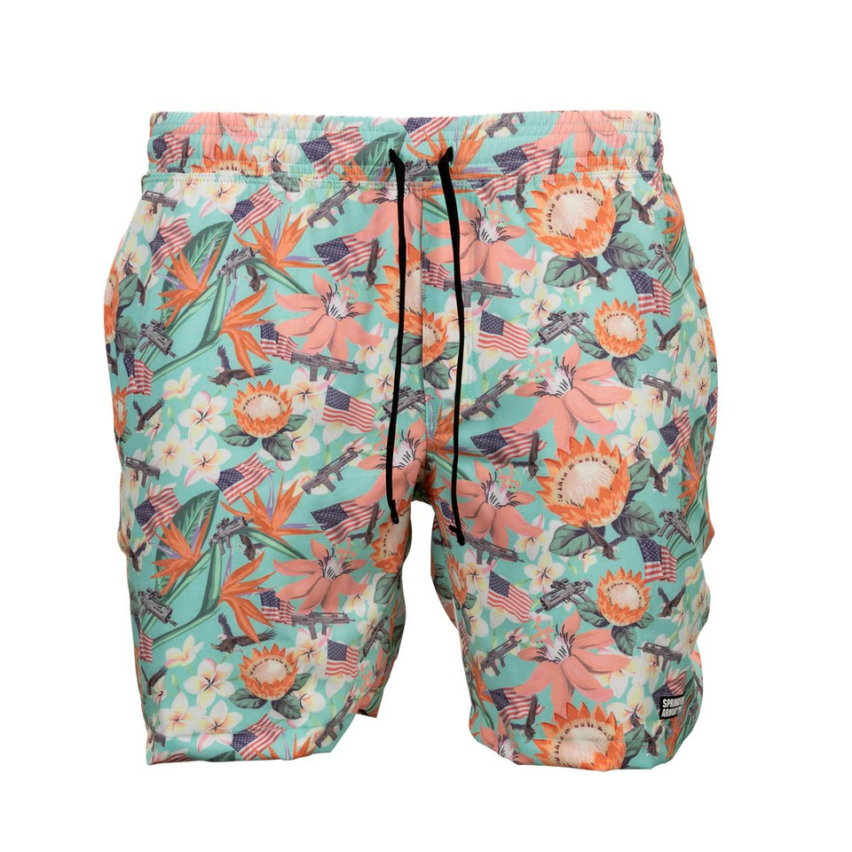 Springfield Men's Summer Swim Trunks, Gun Logo Grid - Springfield Armory