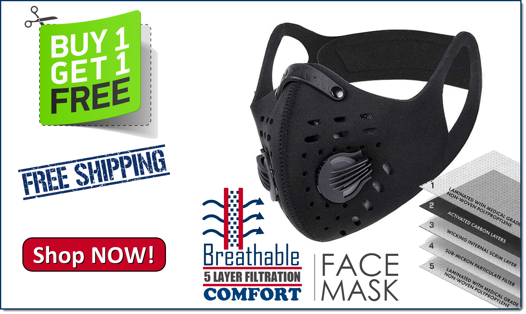 BACK BY POPULAR DEMAND! Breathable Comfort Face Mask w/ 5-Layer ...