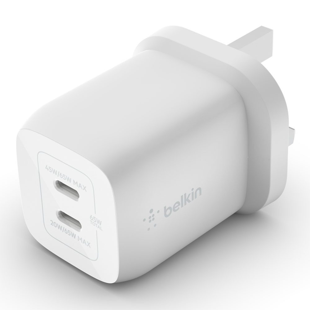 Belkin BoostCharge Pro, Dual USB-C GaN Wall Charger, PPS, 65W ...