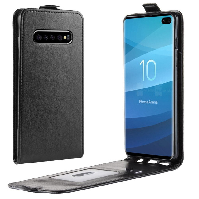 Samsung Galaxy S10+ PLUS Case Black TPU and PU Leather Vertical Flip ...