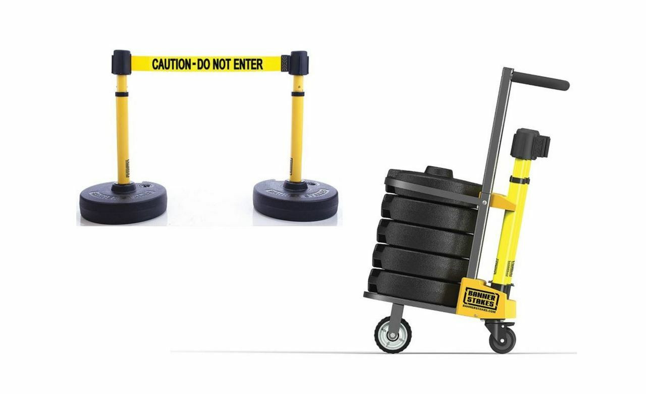 Banner Stakes PL4004 PLUS Cart Package, Yellow "Authorized Personnel ...