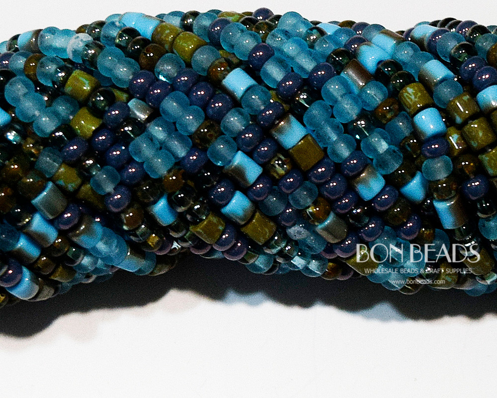 6/0 Aged Clouded Sky Bugle Picasso Mix (1/4 Kilo) - Bon Beads