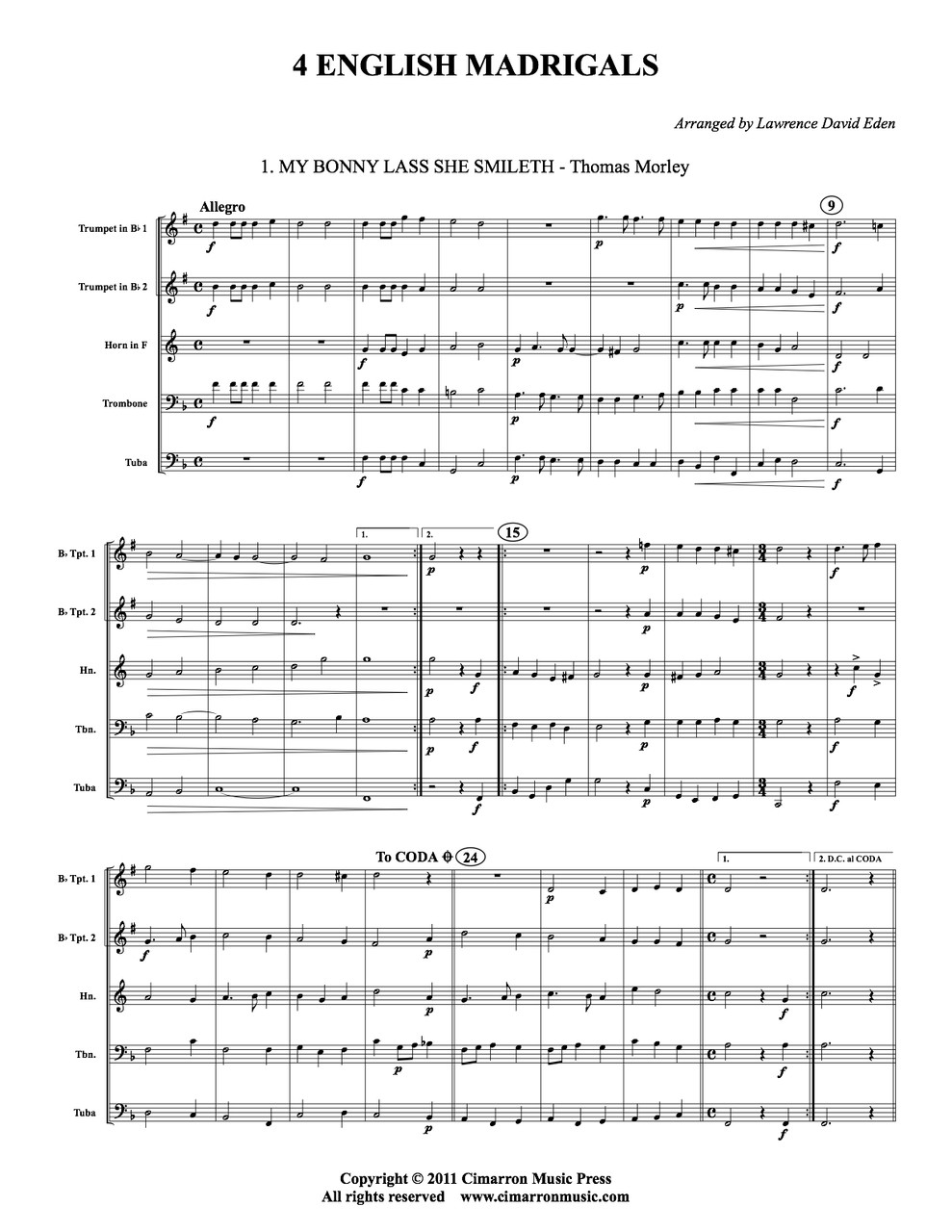 4 English Madrigals for Brass Quintet (Various/Lawrence David Eden) PDF ...