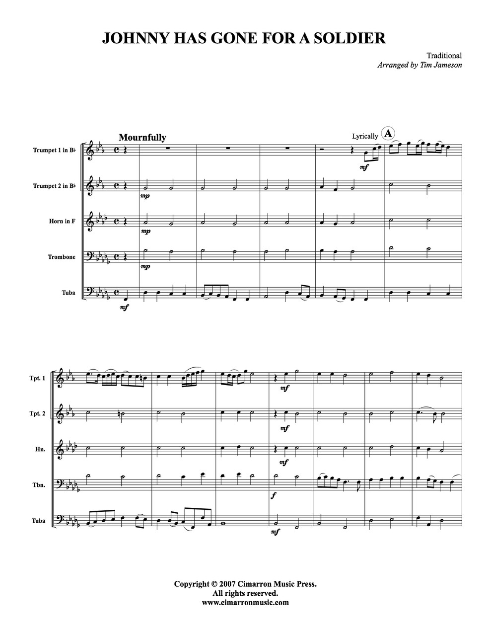 Johnny Has Gone for a Soldier Brass Quintet (Trad./Jameson) PDF ...