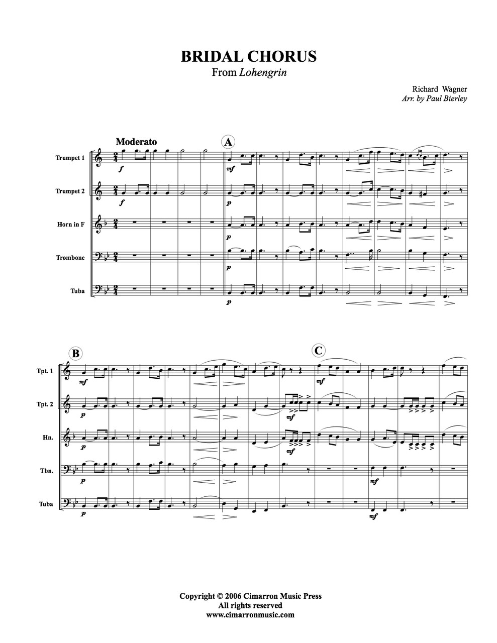 Bridal Chorus from Lohengrin Brass Quintet (Wagner/Bierley)