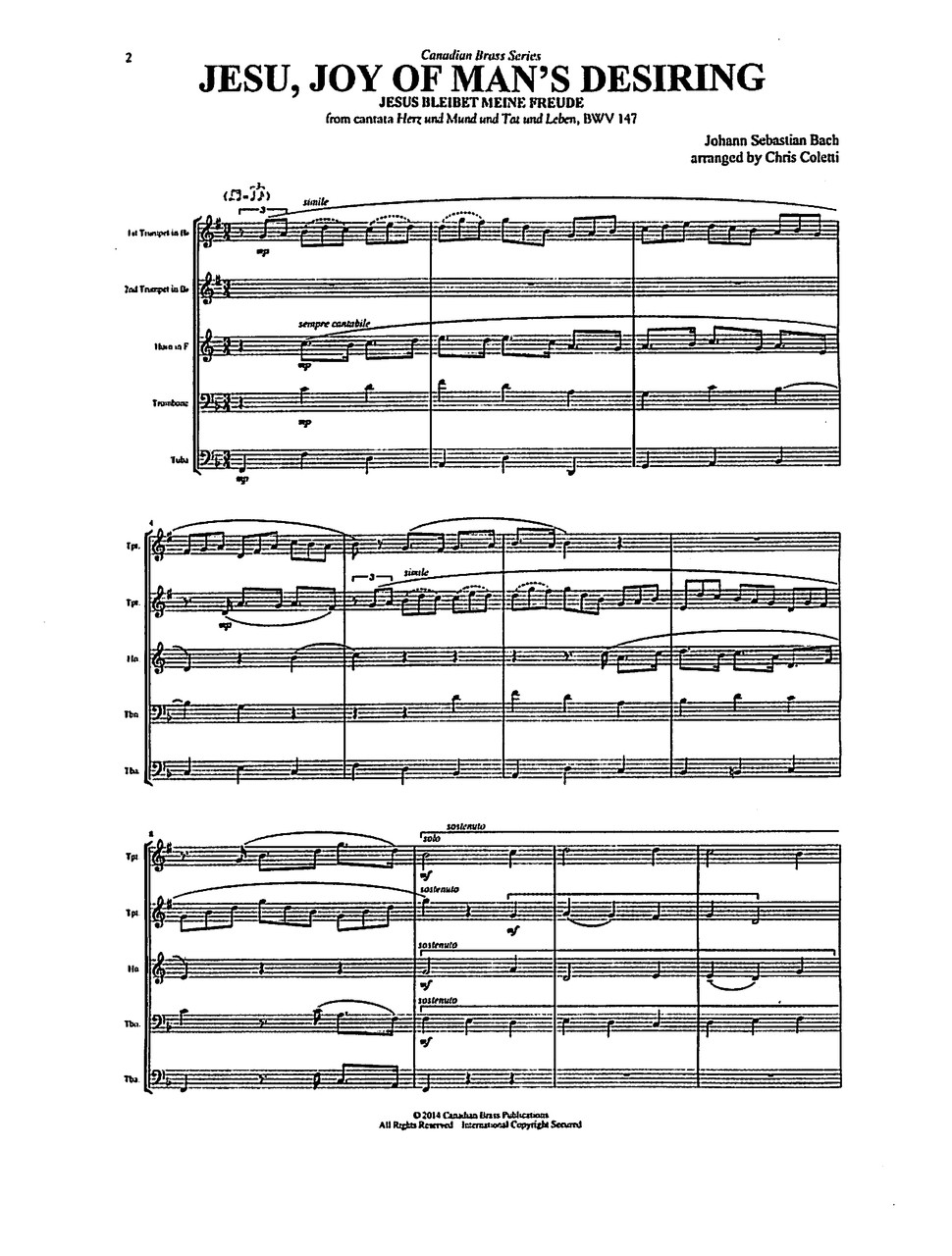 Jesu, Joy of Man's Desiring Brass Quintet (Bach/arr. Coletti) PDF Download