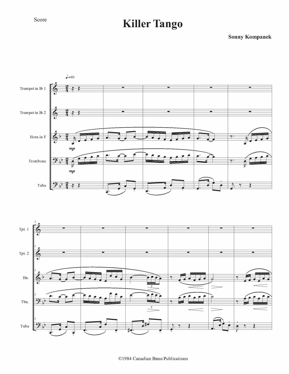 Killer Tango Brass Quintet (Kompanek) PDF Download