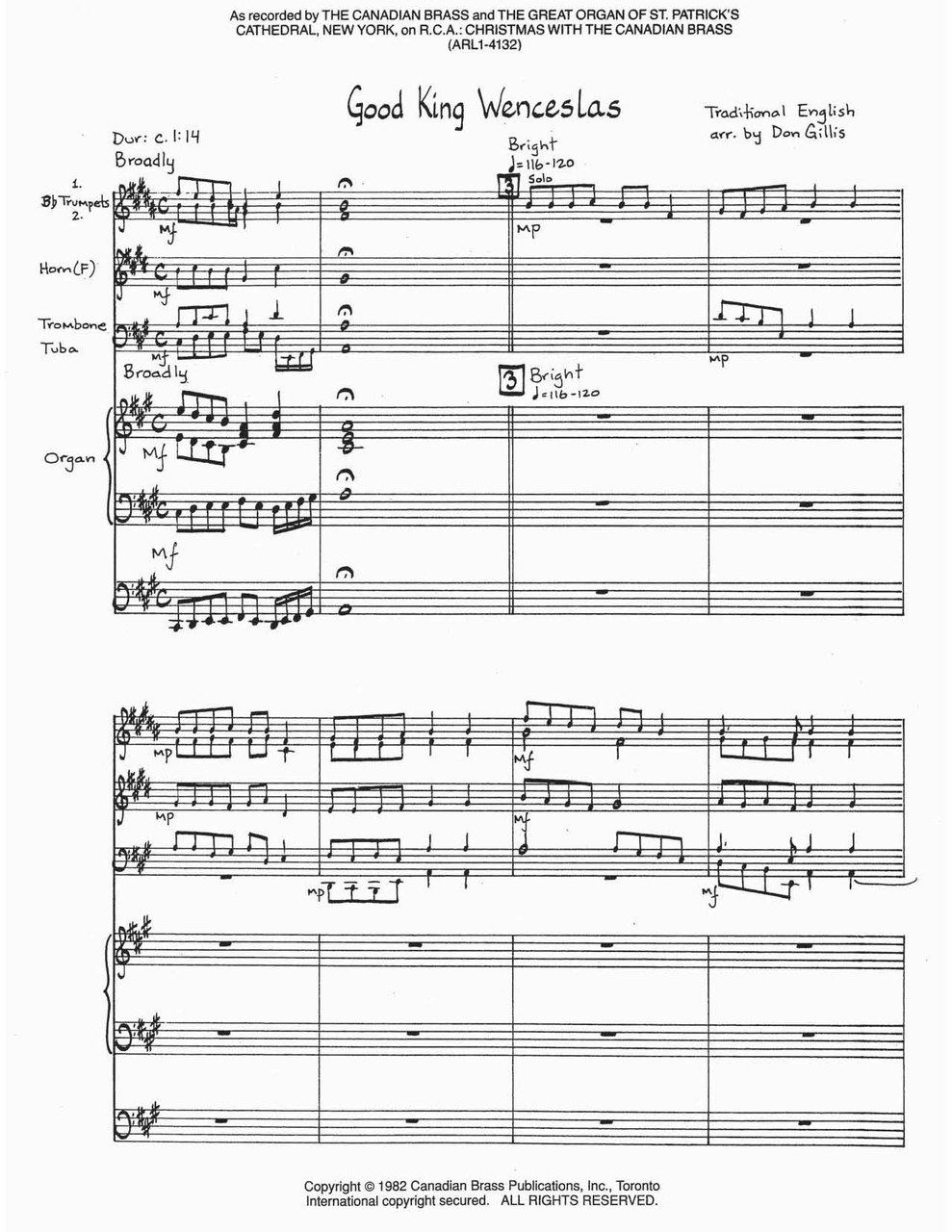 Good King Wenceslas Brass Quintet and Organ (Trad./arr. Gillis) PDF ...