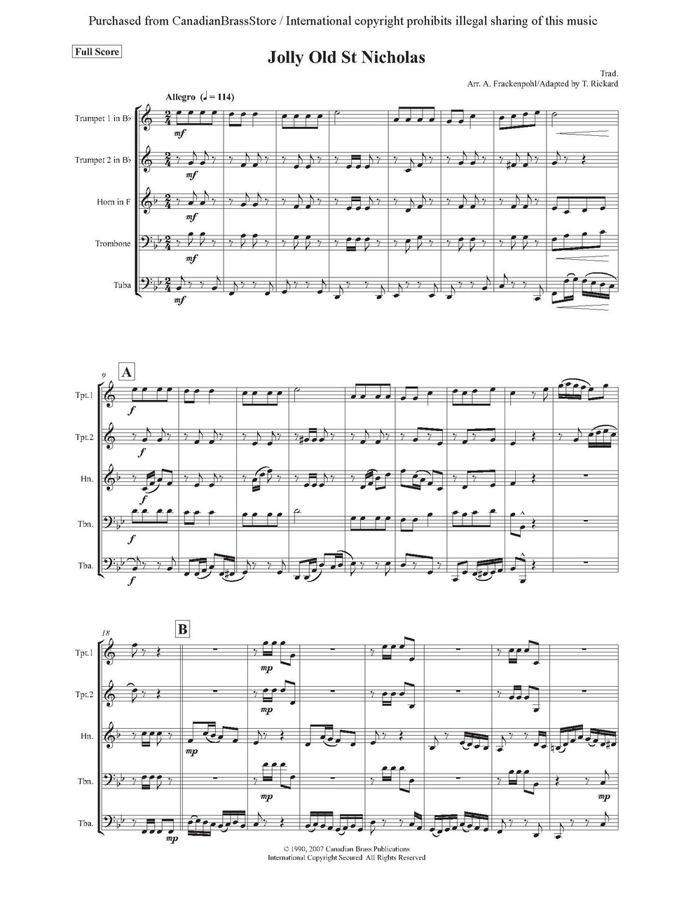 Classic Christmas Carols For Brass Quintet Bundle 1