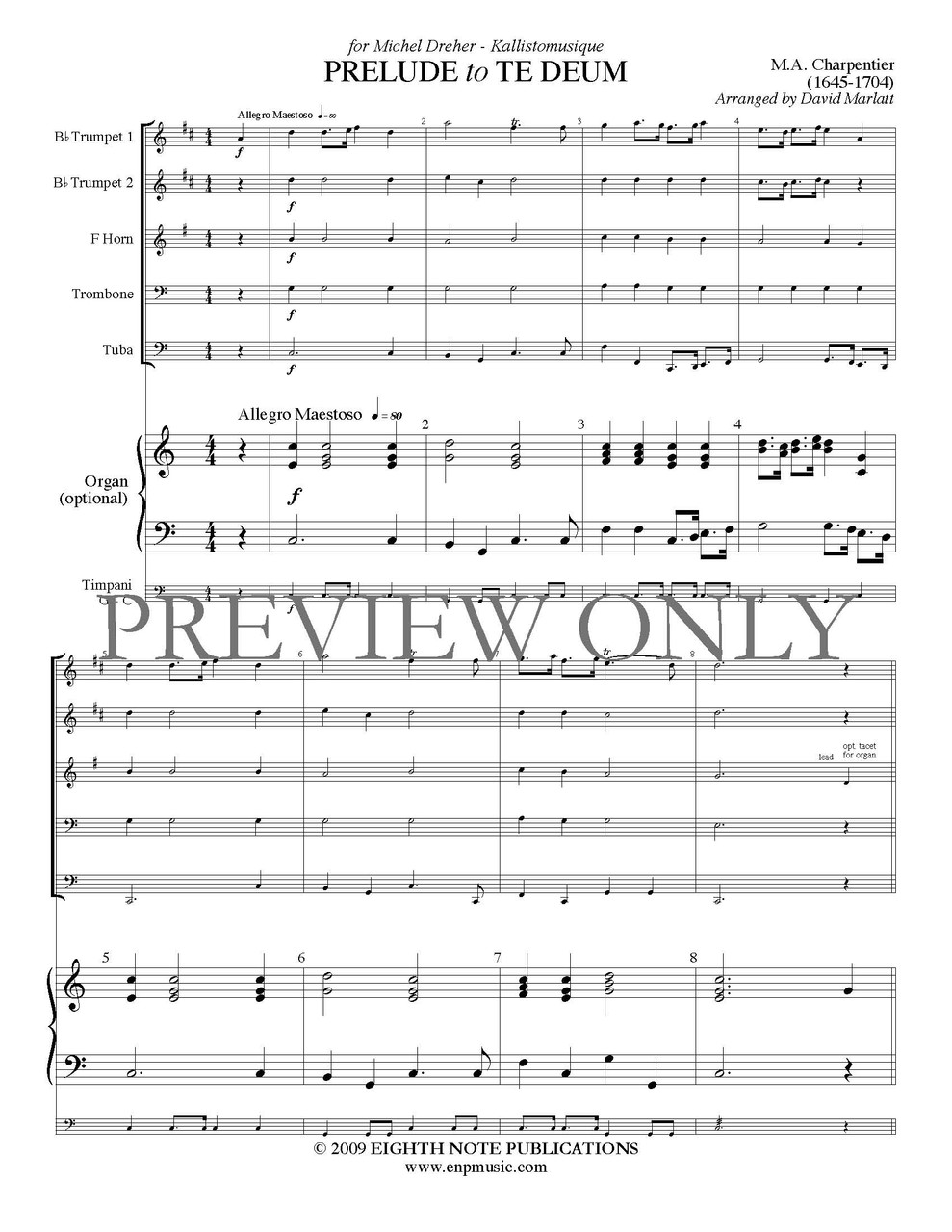Prelude to Te Deum for Brass Quintet and Optional Organ and Timpani (Charpentier/arr. Marlatt ...