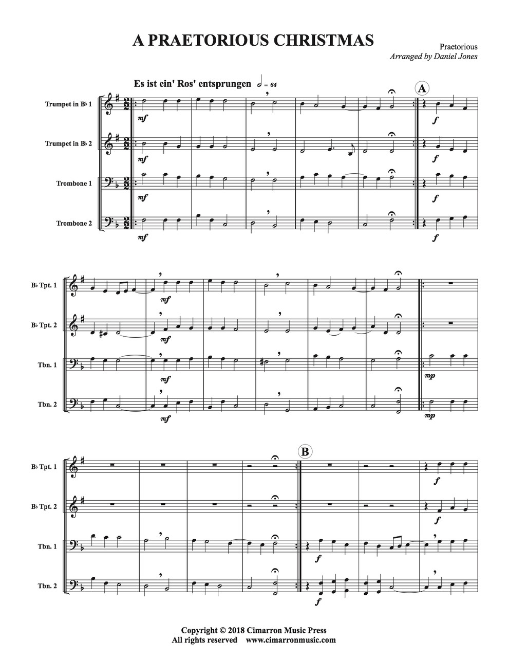 A Praetorius Christmas for Brass Quartet (Praetorius/arr. Jones) (CM4027)
